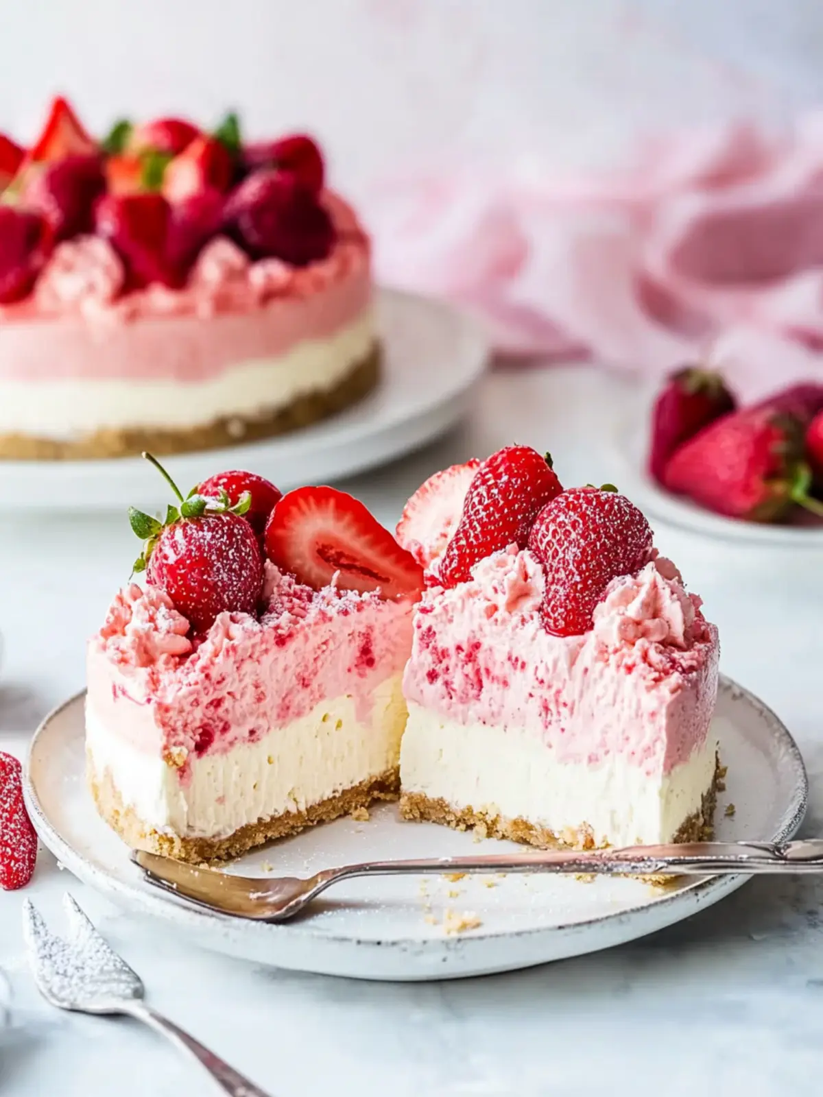 Delicious Strawberry Champagne Cheesecake with Champagne Cake