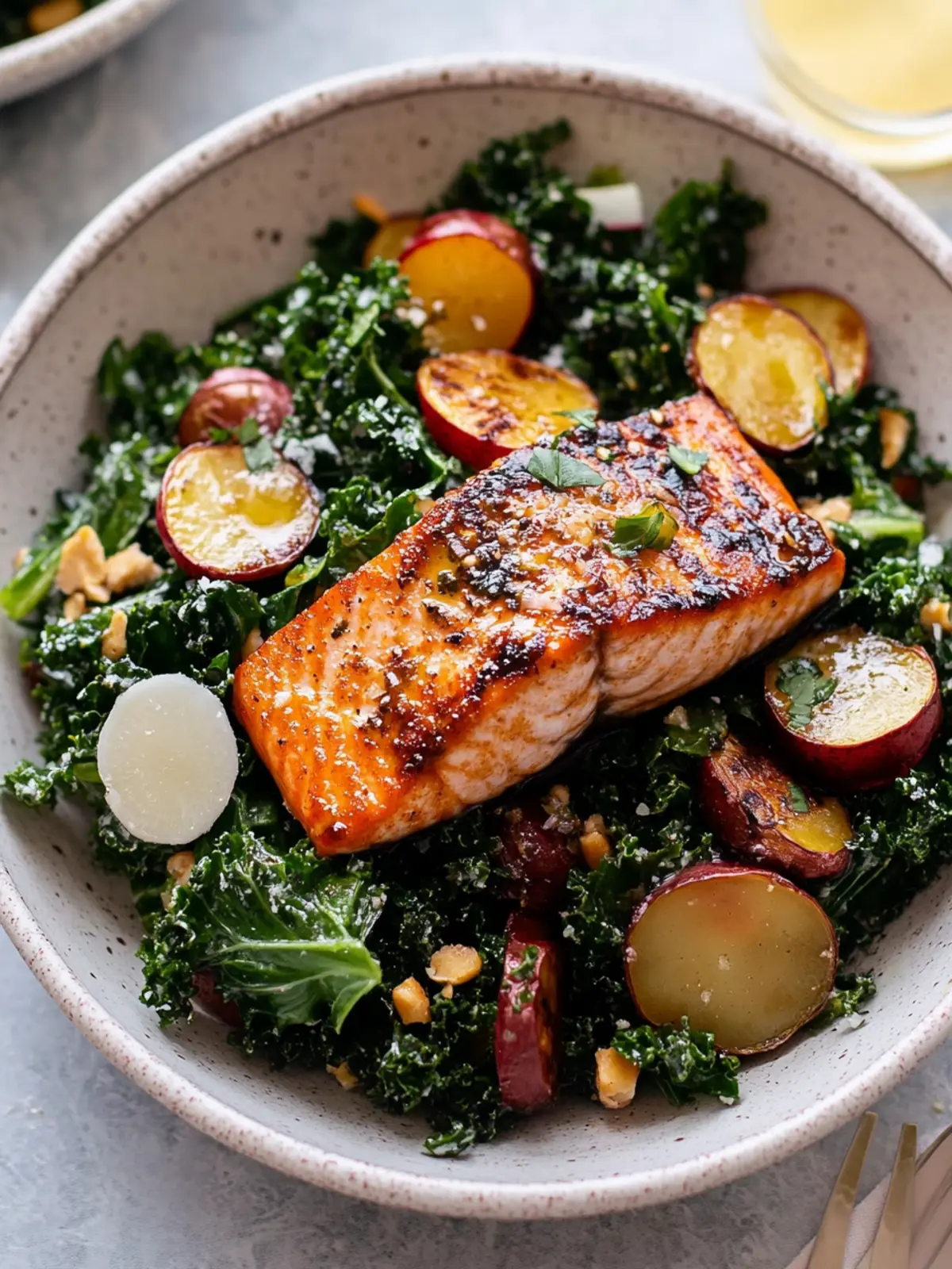 Irresistible Sticky Cider Salmon Kale Salad for Fall