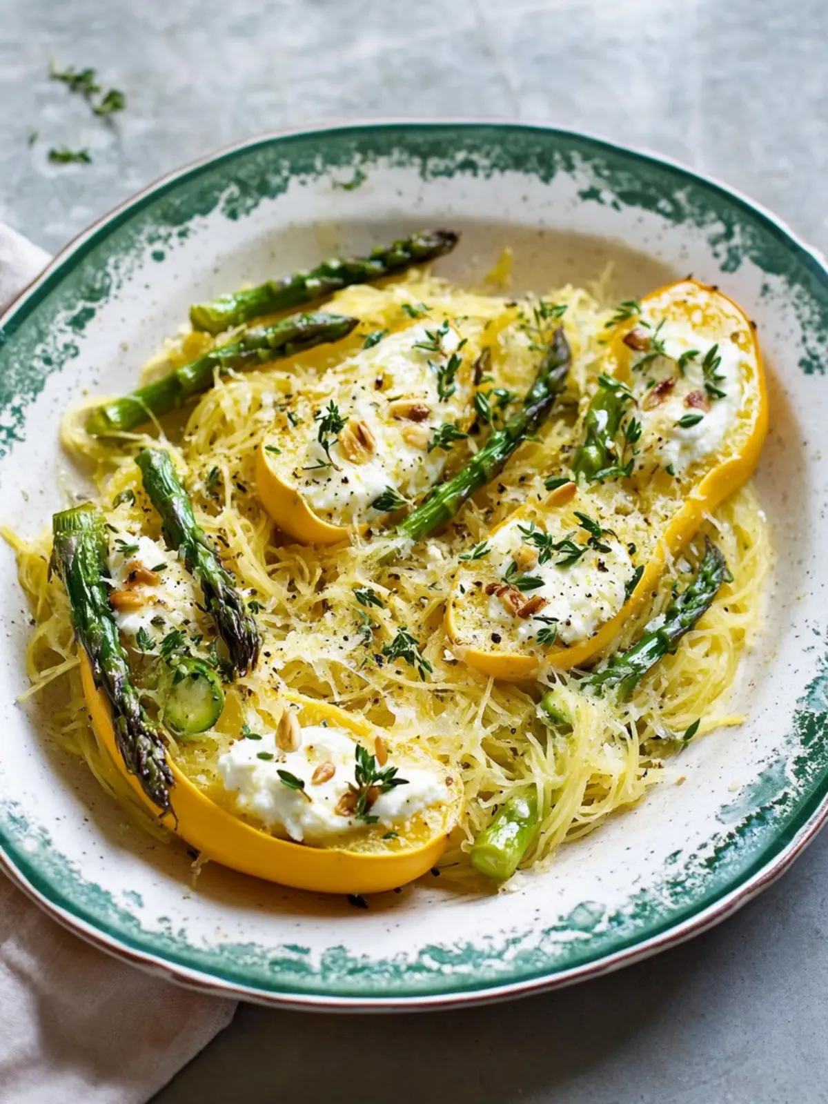 Irresistible Spaghetti Squash with Asparagus and Ricotta Delight