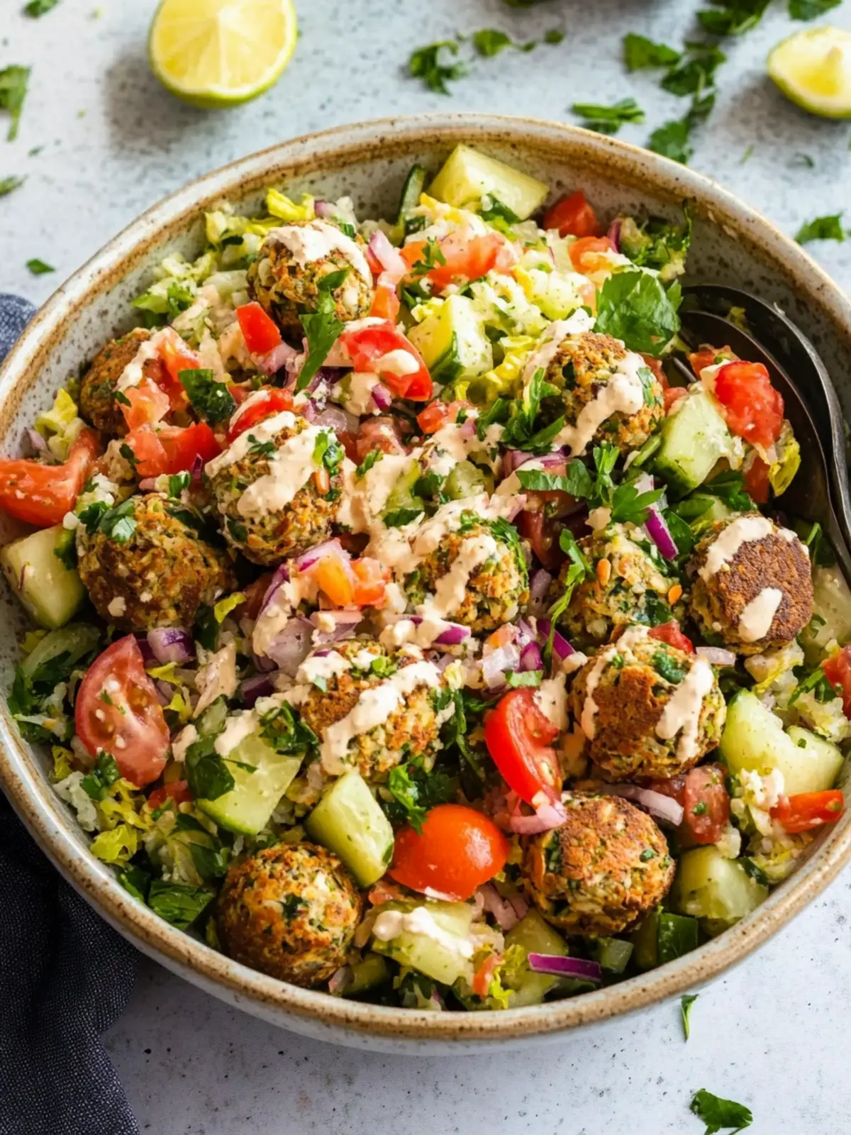 Irresistible Falafel Chopped Salad with Spicy Harissa Ranch